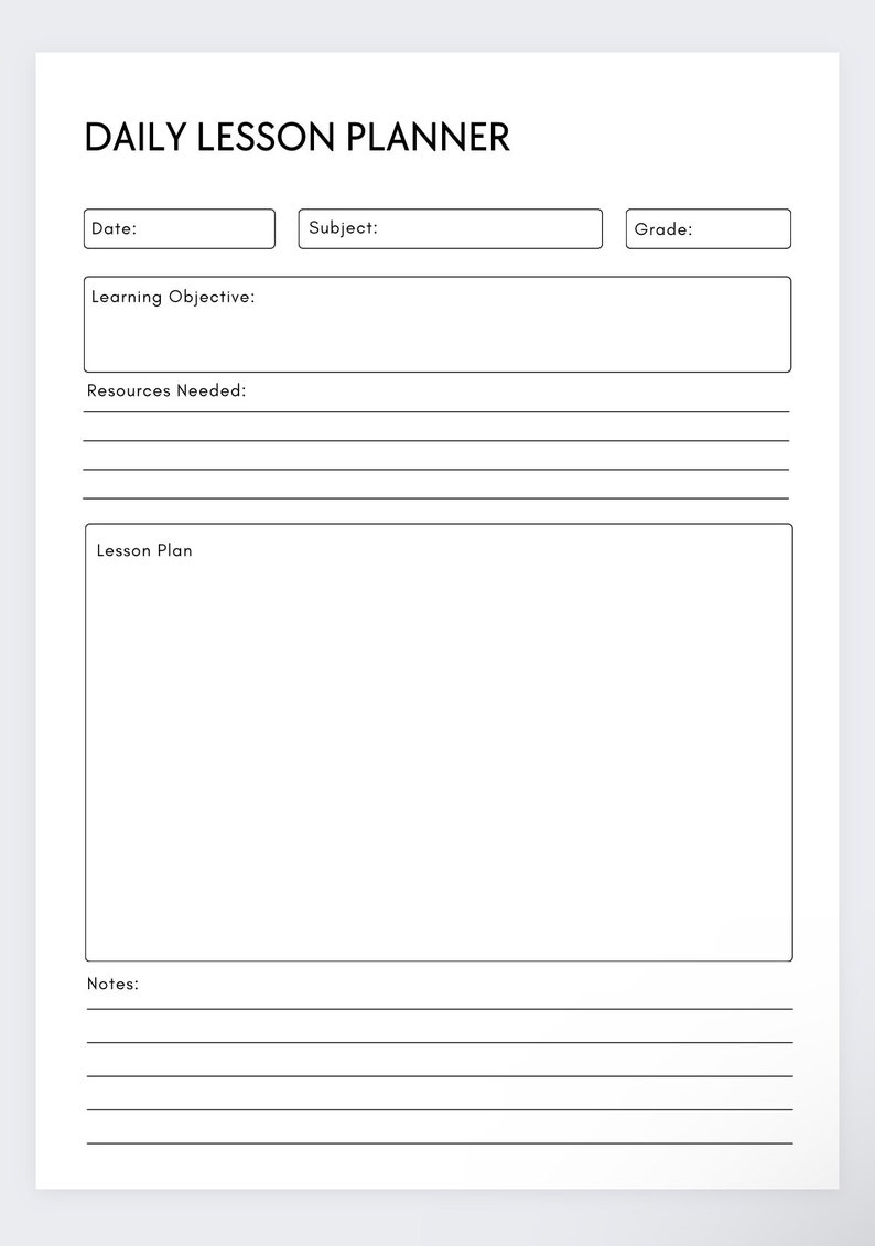 Daily Lesson Plan Printable PDF, Teacher Planning Sheet, Classroom ...