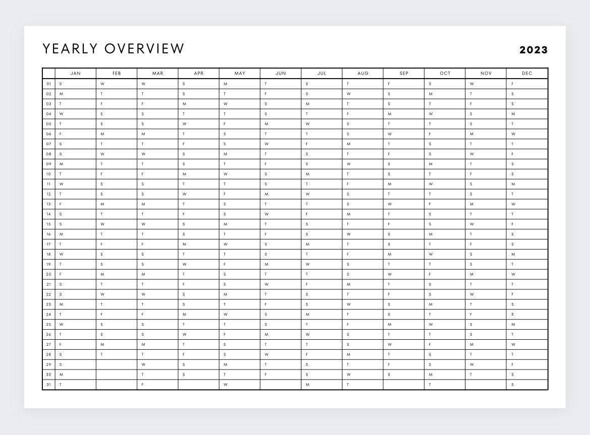 Yearly Overview,yearly Planner,year at a Glance,yearly Calendar,yearly ...