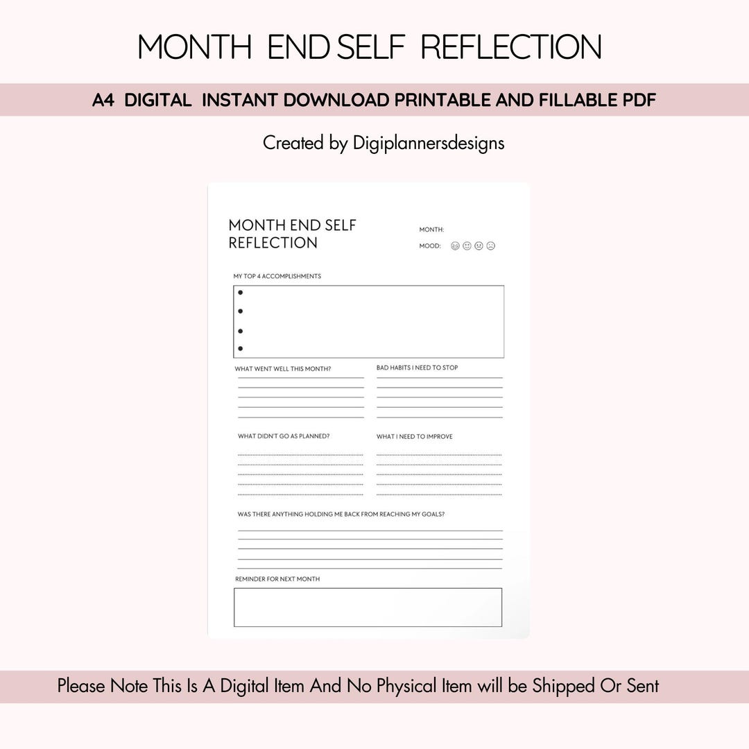 Month End Self Reflection Planner,monthly Reflection Journal,personal ...
