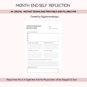 Month End Self Reflection Planner,monthly Reflection Journal,personal ...