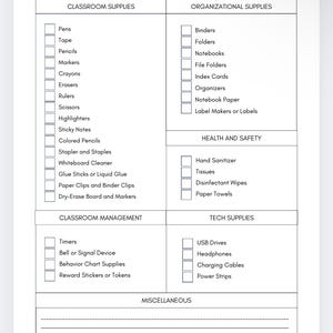 Teacher Classroom List,teacher Checklist,classroom Setup,back to School ...