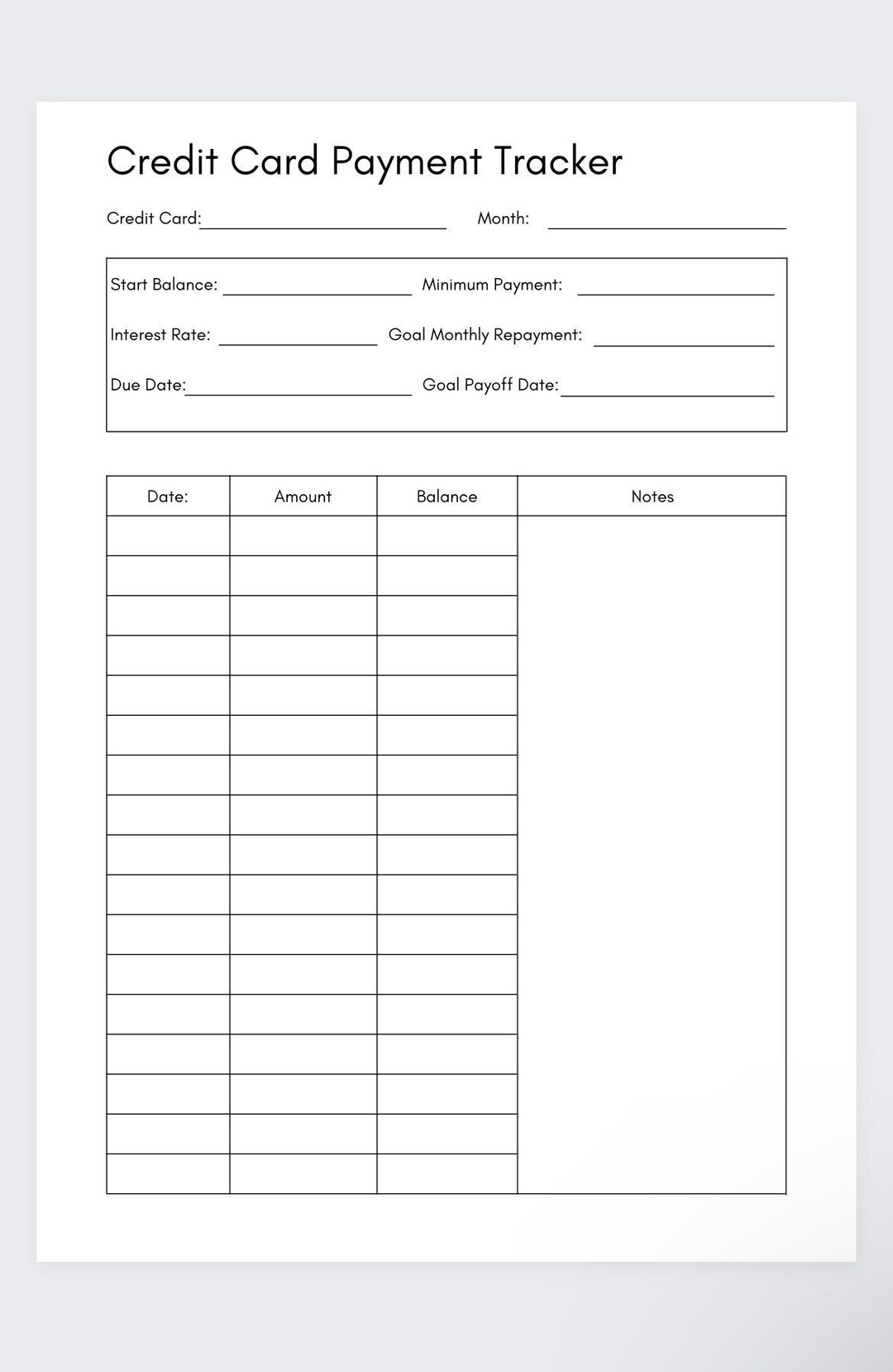 Credit Card Payment Tracker: Finance Planner (PDF) - Etsy