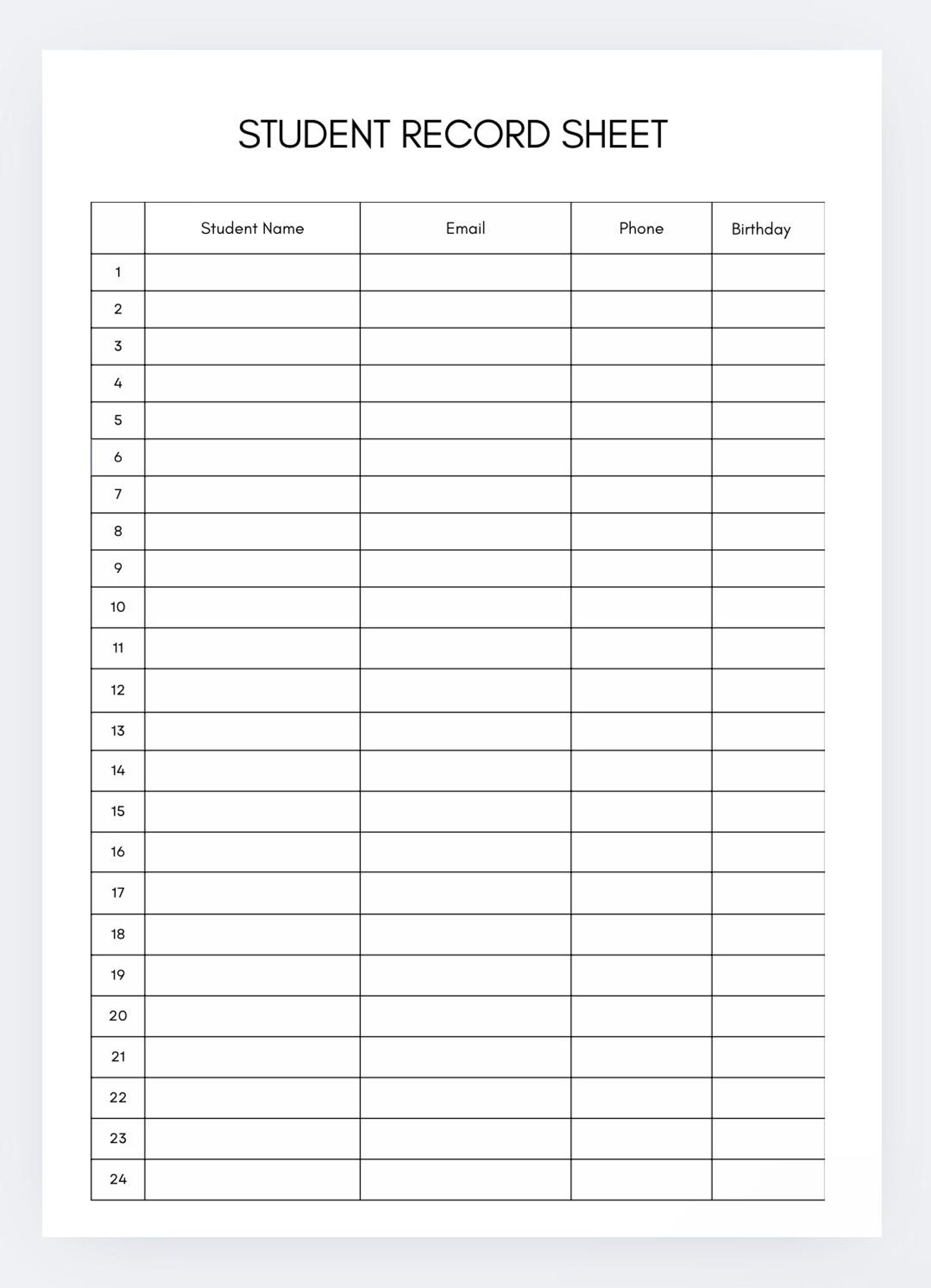 Student Record Sheet,student Register,teacher Log Sheet,classroom ...