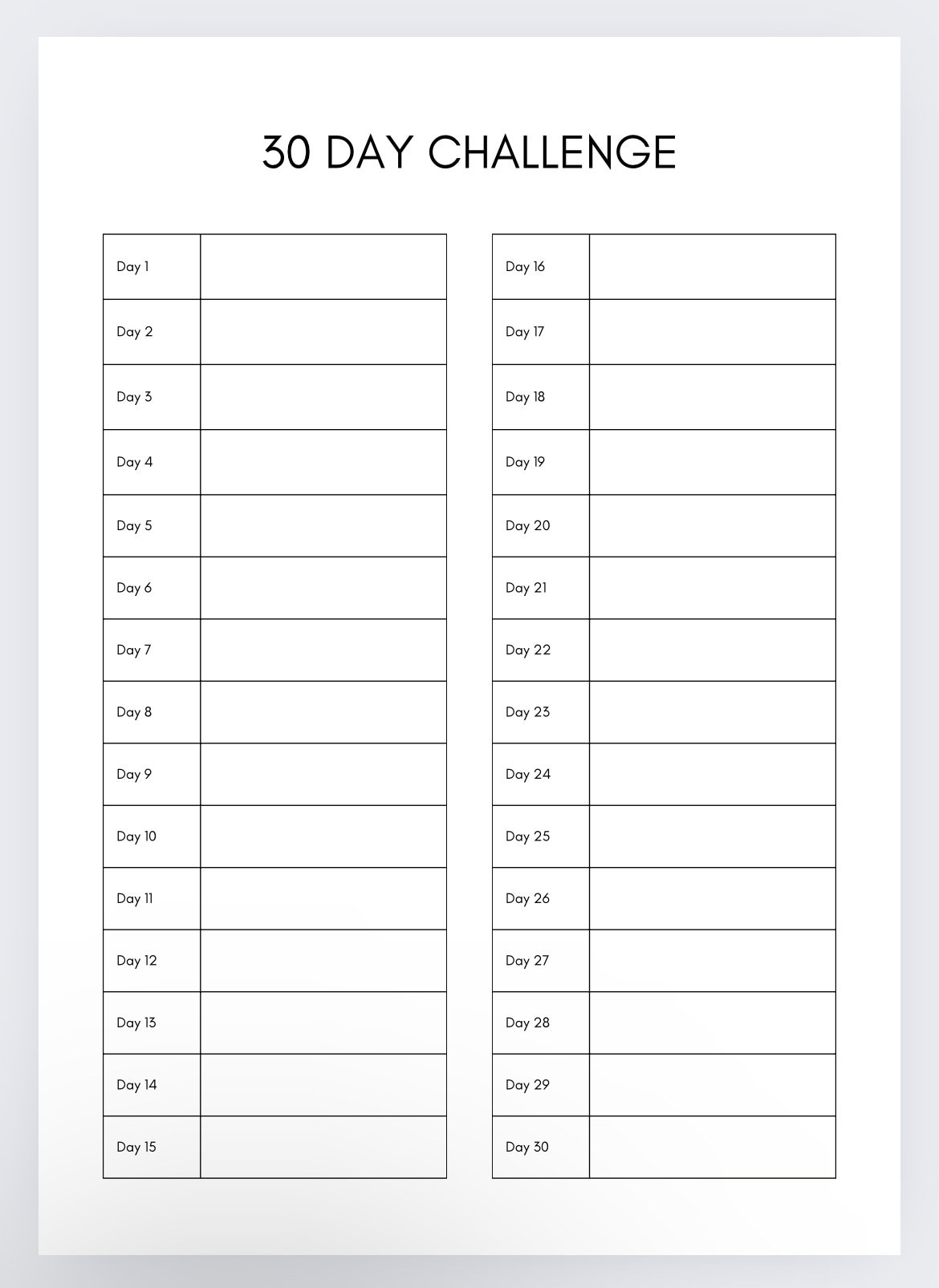 30 Day Challenge Template, 30 Day Tracker,challenge Template ...
