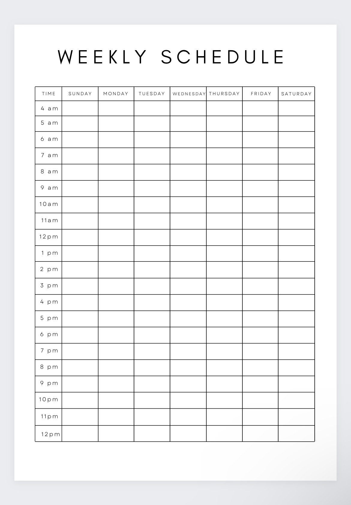 Weekly Schedule,time Blocking,printable Schedule,hourly Planner ...