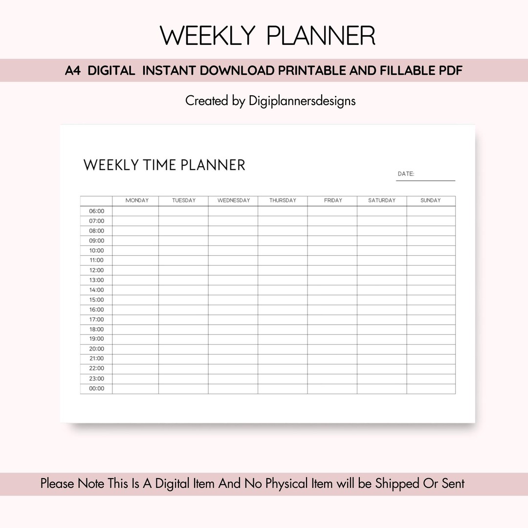 Weekly Time Planner,weekly Schedule Planner,productivity Planner,time ...