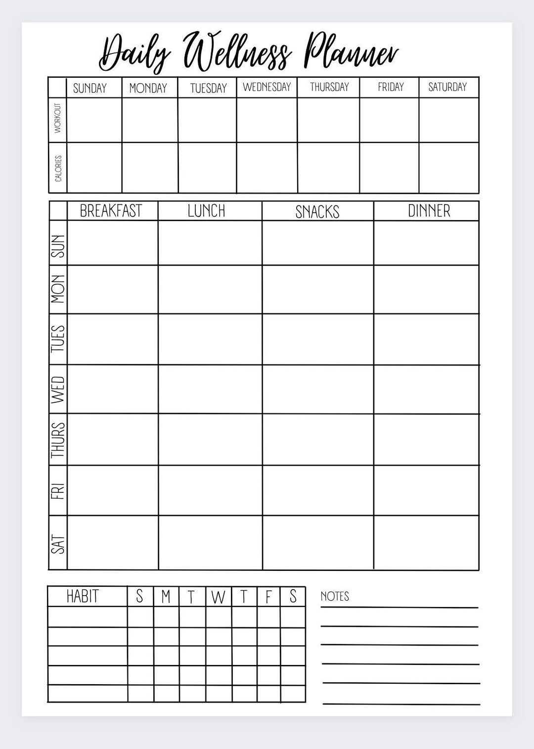 Daily Planner, Daily Timetable, Wellness Planner, Habit Tracker, Daily ...
