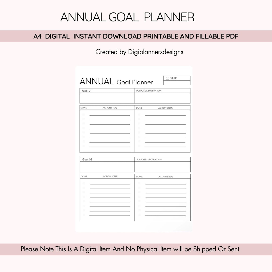 Annual Goal Planner, Goal Setting Planner, Yearly Goals Tracker ...