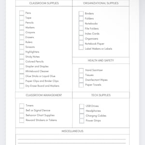 Teacher Classroom List,teacher Checklist,classroom Setup,back to School ...