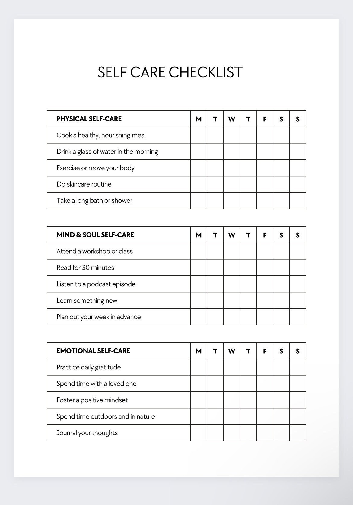 Self-care Checklist,self-care Checklist Printable,daily Self-care Routine,wellness Planner ...