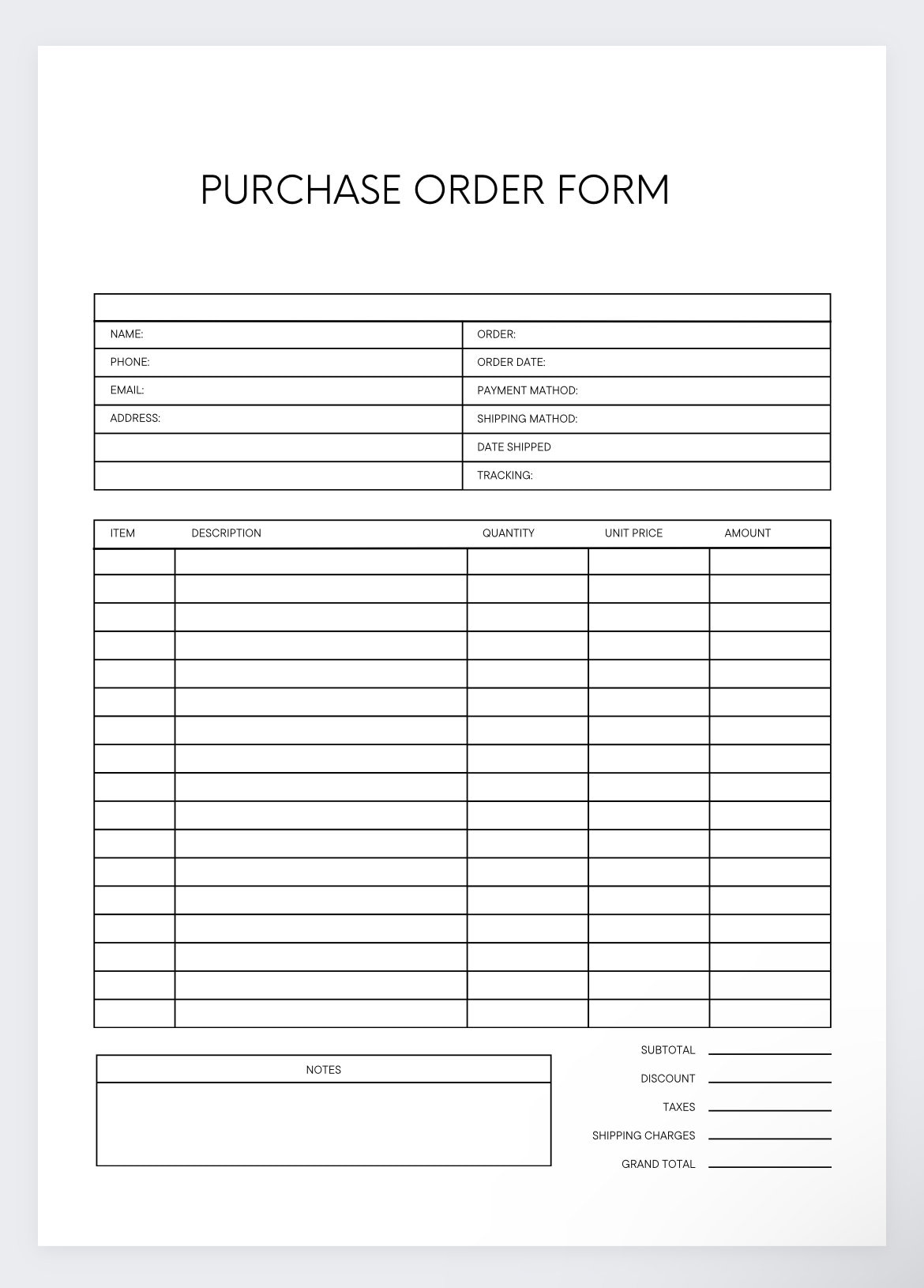 Purchase Order Formorder Form Templatesmall Business - Etsy