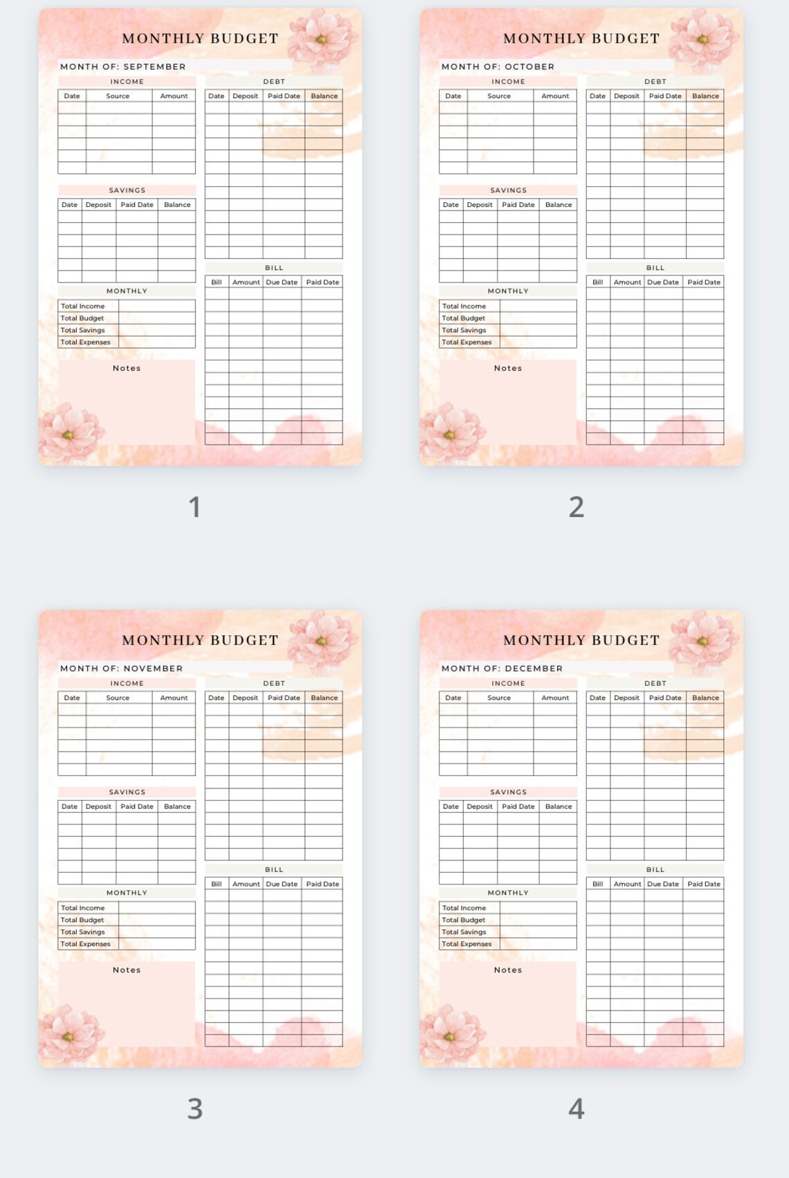 12 Month Gradient Monthly Budget Planner Finance | Etsy