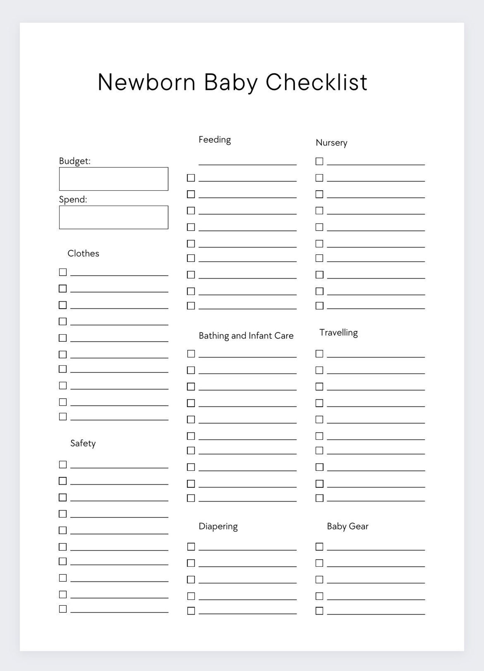 Newborn Baby Checklist, Newborn Arrival Checklist,baby Nursery ...