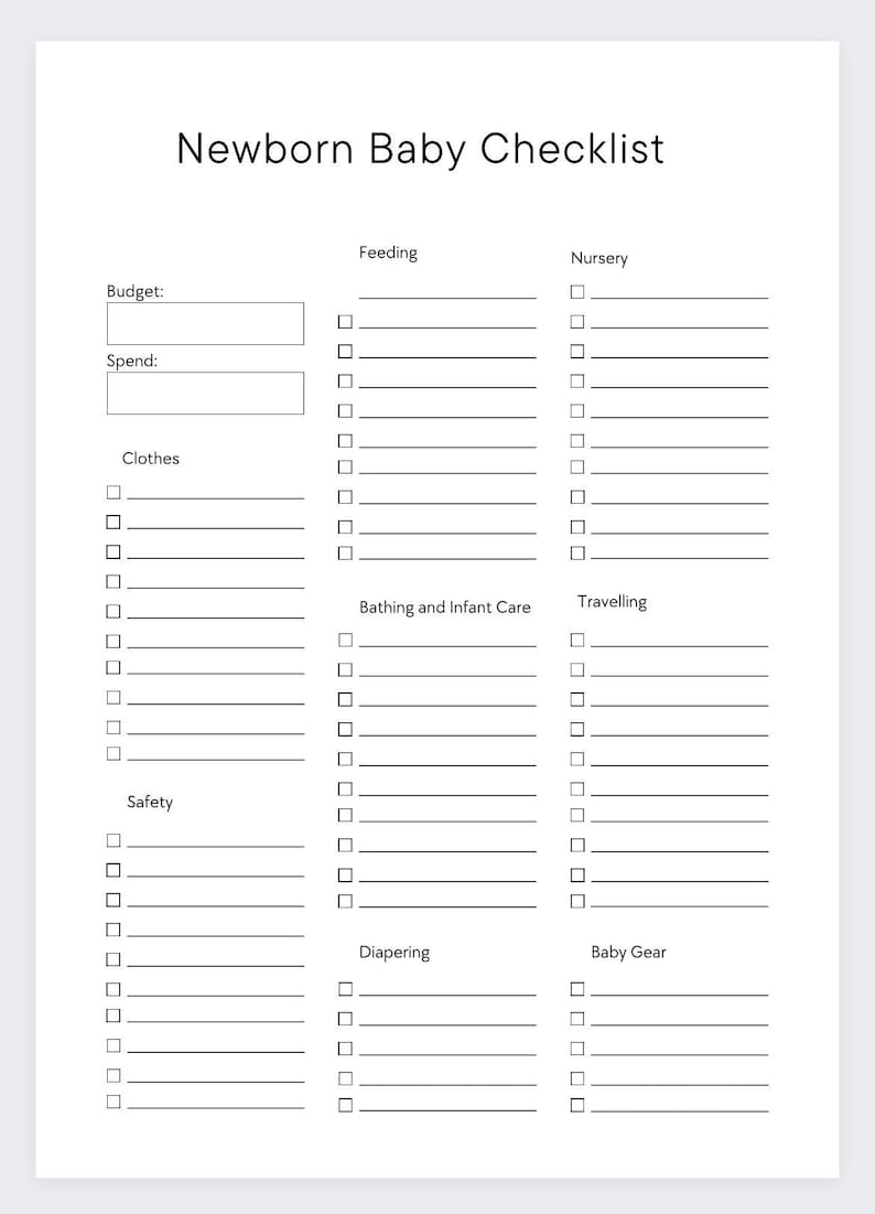 Newborn Baby Checklist, Newborn Arrival Checklist,baby Nursery ...