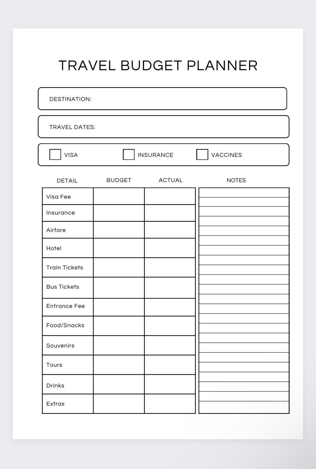 Travel Budget Breakdown Planner,financial Planning,paycheck Budget ...