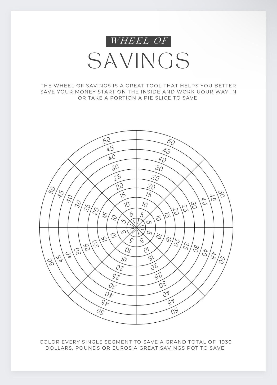 The Wheel of Savings Chart,saving Chart,savings Book,savings Goals ...