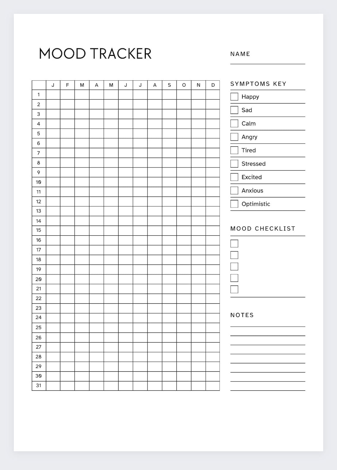 Daily Mood Tracker Printable: Emotional Wellness Journal (PDF) - Etsy