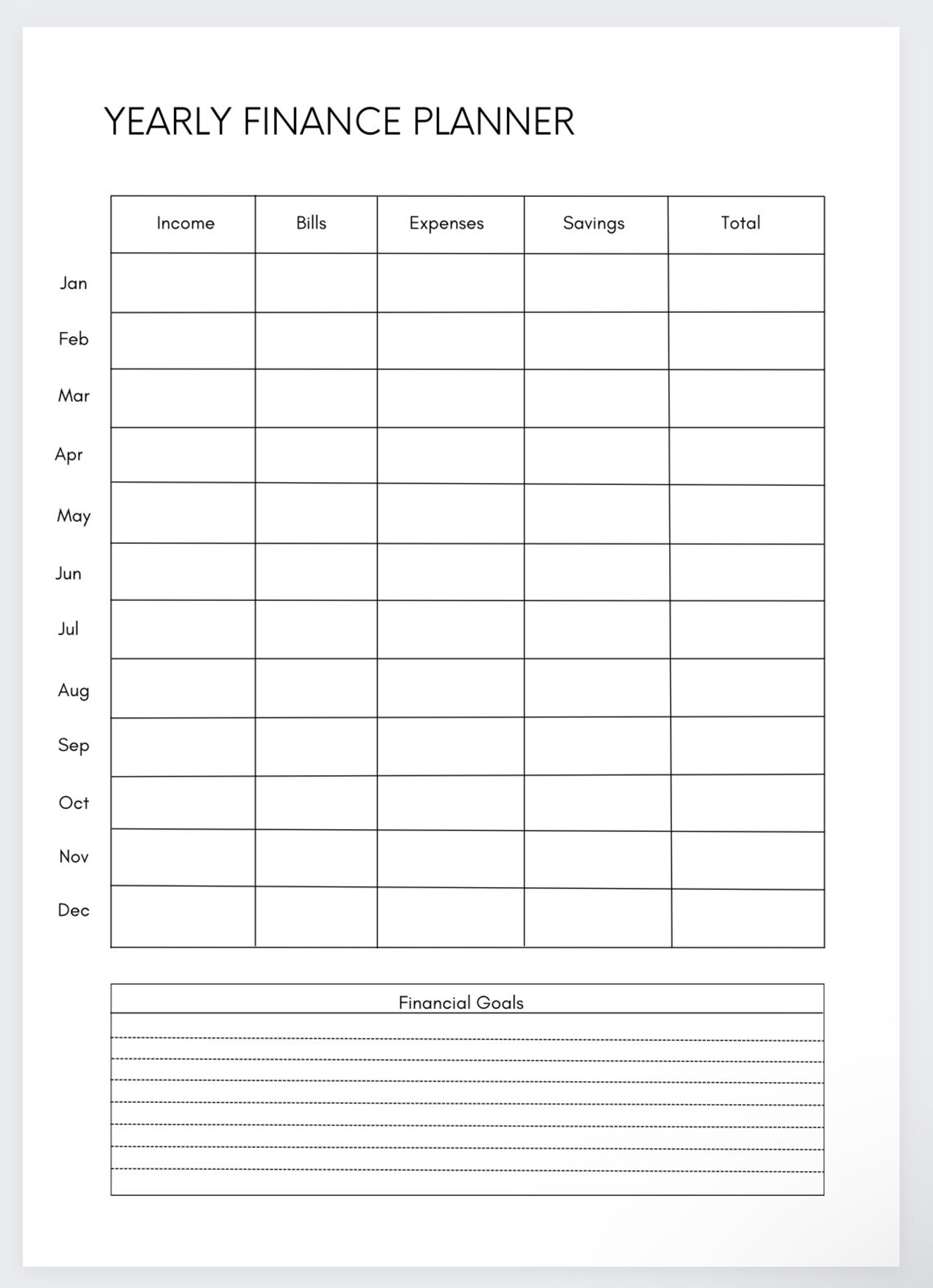 Yearly Finance Plannerannual Finance Trackerfinancial - Etsy