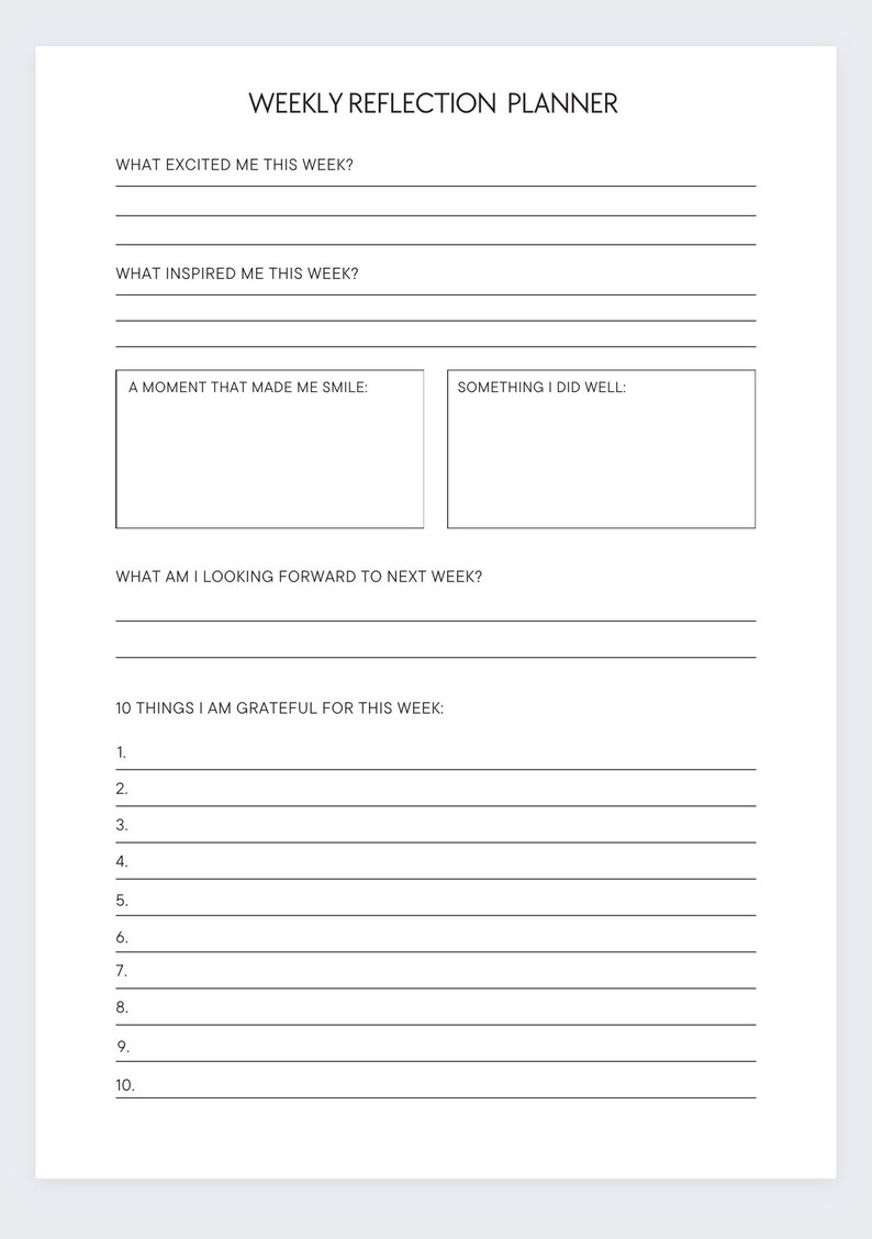 Weekly Reflection Planner,weekly Review, Weekly Reflection, Weekly ...