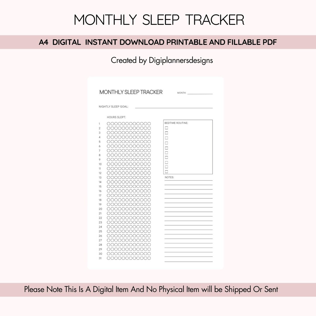 Sleep Tracker Printable, Monthly Sleep Log, Sleep Quality Journal ...