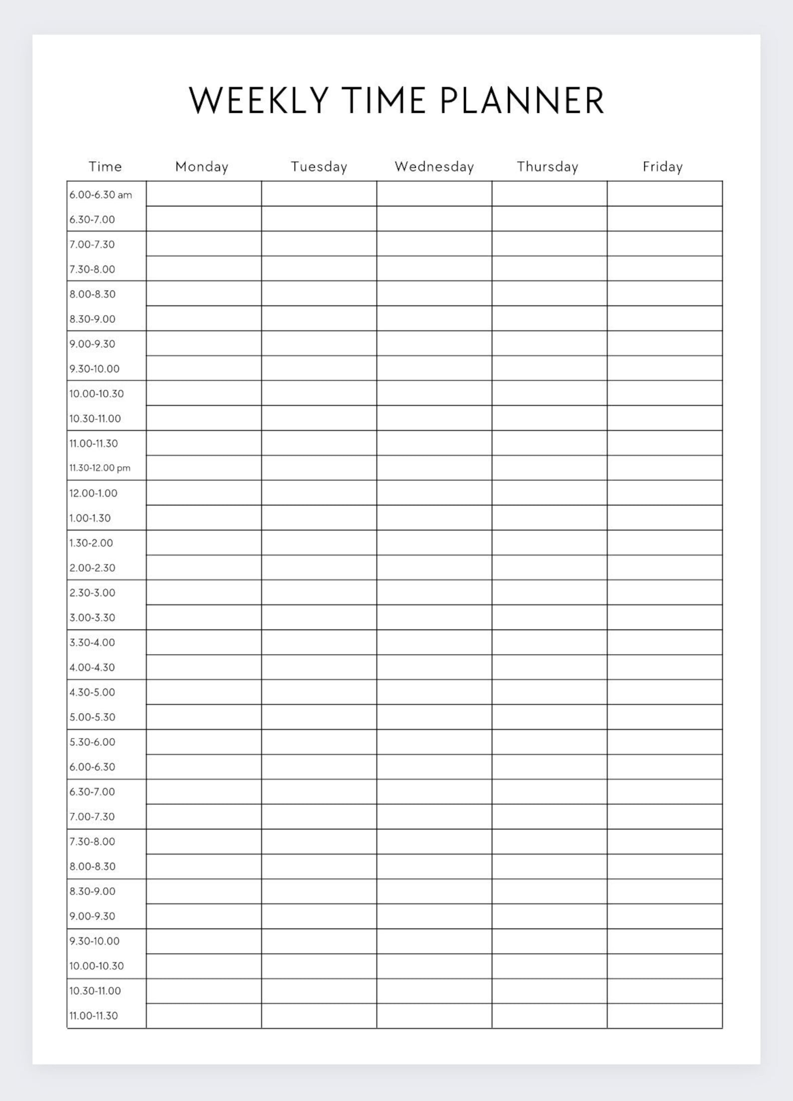 Weekly Time Planner,hourly Schedule,time Blocking Planner Printable ...