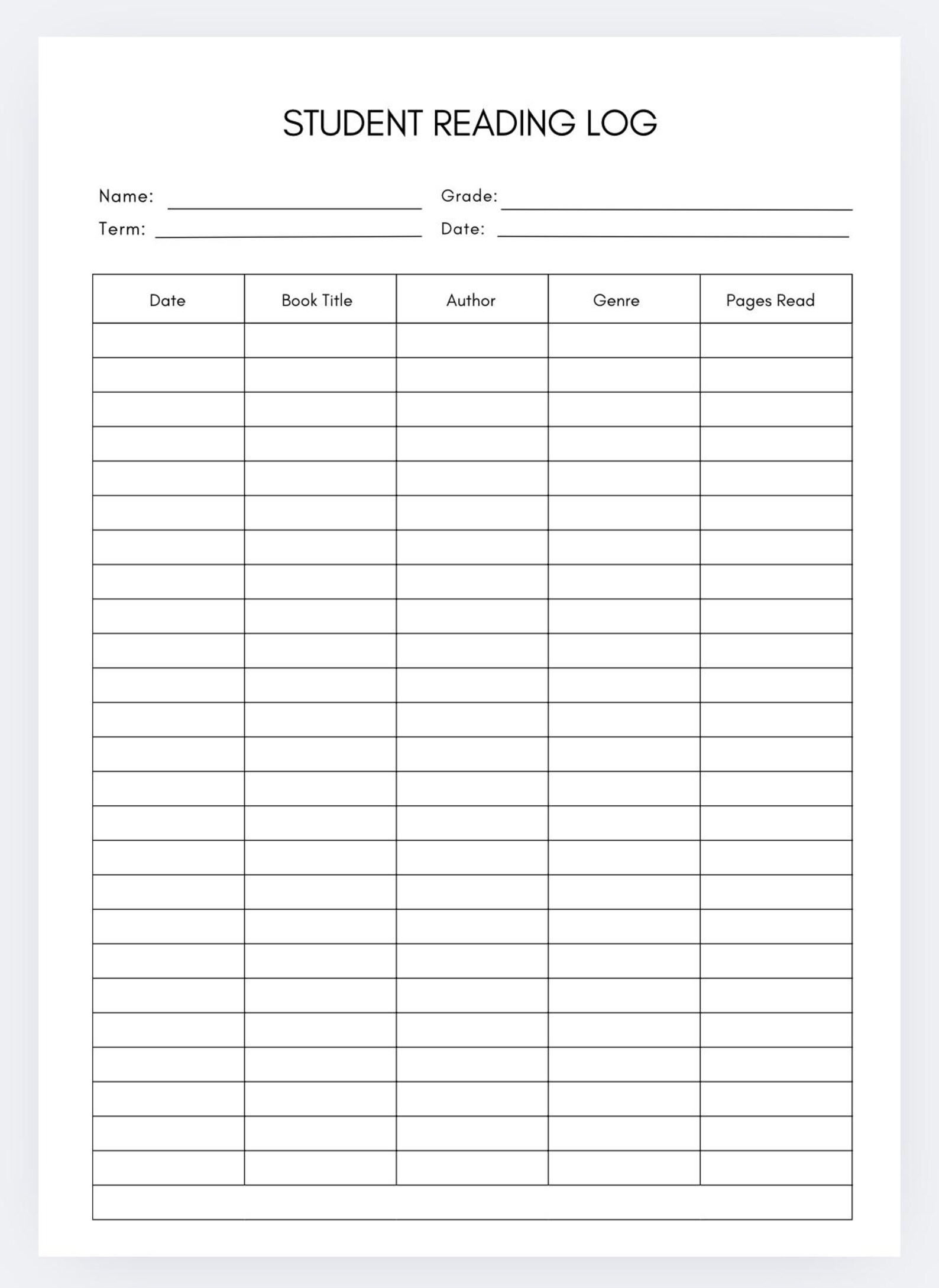 Student Reading Log,reading Log,book Tracker,student Reading,reading ...