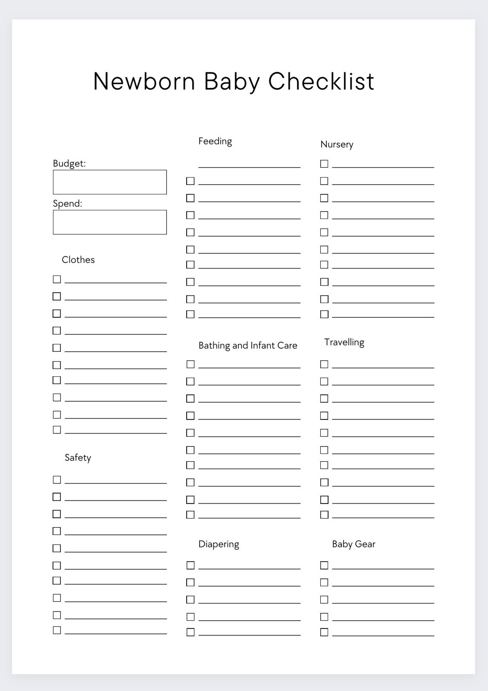 Newborn Baby Checklist, Newborn Arrival Checklist,baby Nursery ...