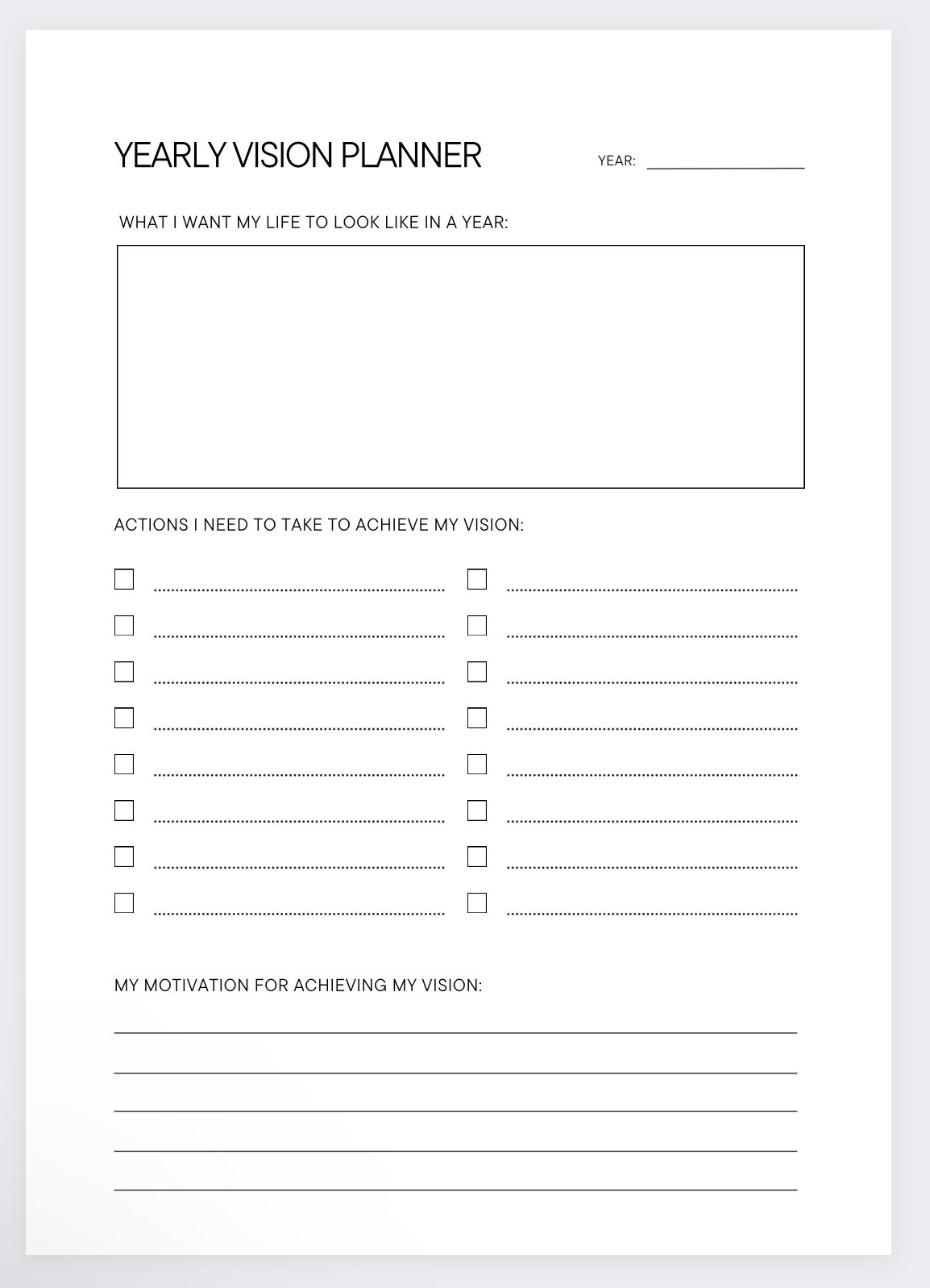 Yearly Vision Planner,yearly Goals,yearly Planner,dream Planner ...