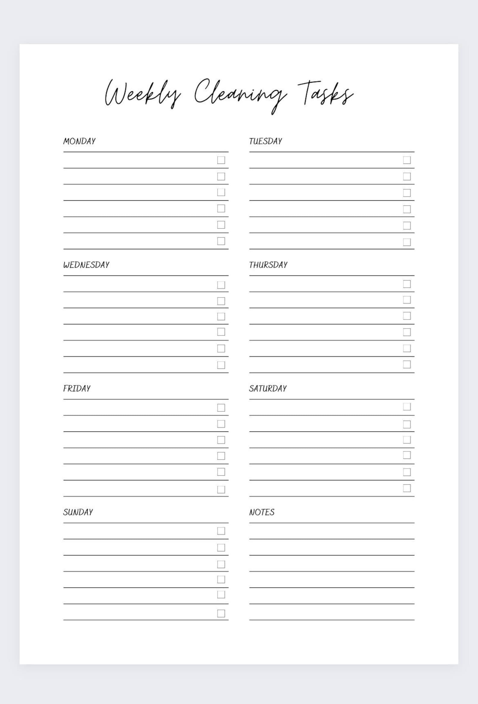 Weekly Cleaning Checklist,cleaning,housekeeping Cleaning List,house ...