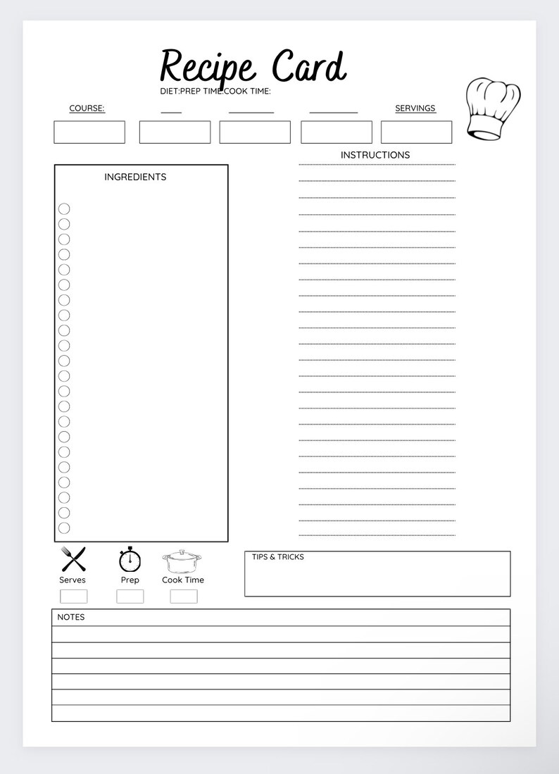 Recipe Cardsmeal Prepmeal Planningrecipe Sheetsrecipe - Etsy