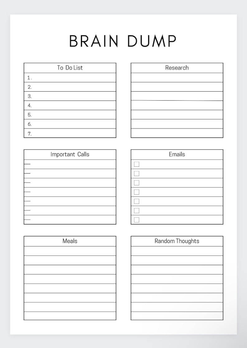 Brain Dump Printable Thought Organizer ADHD Brain Dump - Etsy
