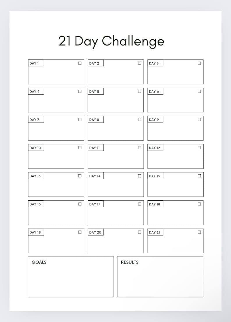 21 Day Challenge Template,three Week Challenge Template,21 Day ...