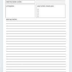 Meeting Notes Planner,meeting Minutes,work Planner,meeting Tracker ...