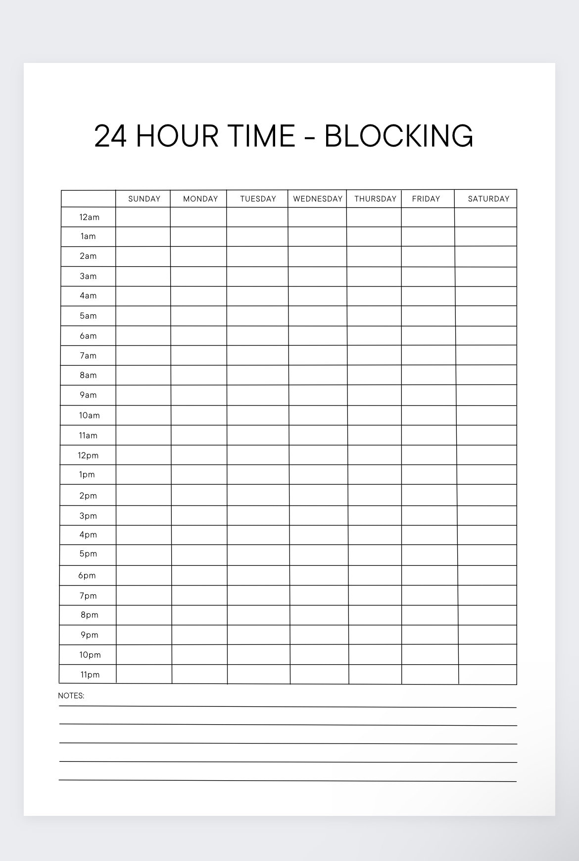 24 Hour Time Blocking,weekly Planner,weekly Schedule,hourly Schedule ...