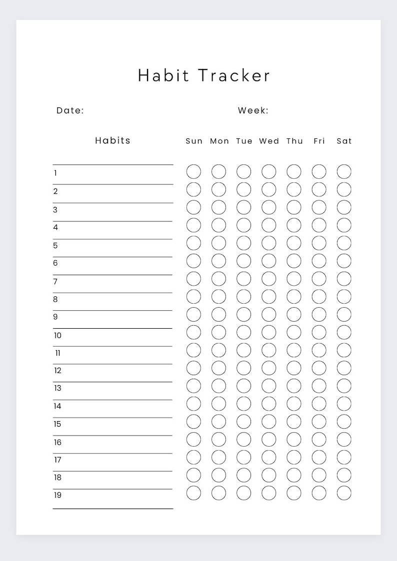 Weekly Habit Tracker Printable,habit Tracker Template,routine Tracker,7 ...