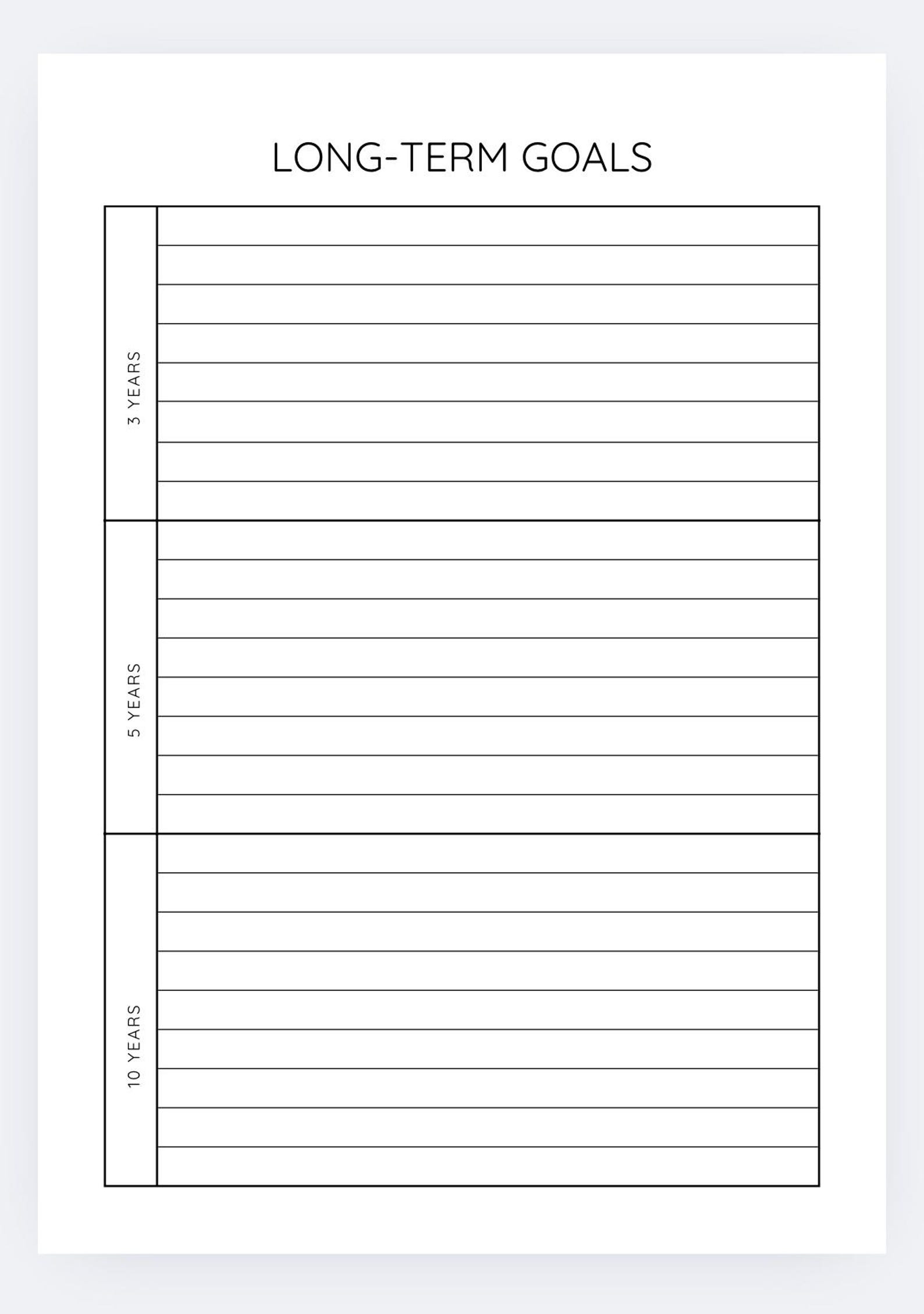 Long Term Goals Planner,long- Term Planner,five Year Goals,dream ...