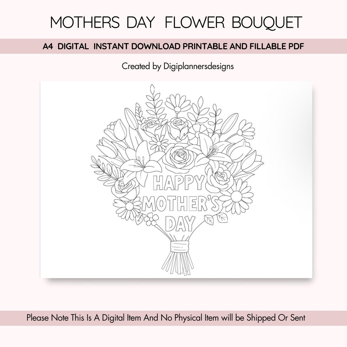 Mother’s Day Coloring Page, Flower Bouquet Printable, Kids Coloring ...