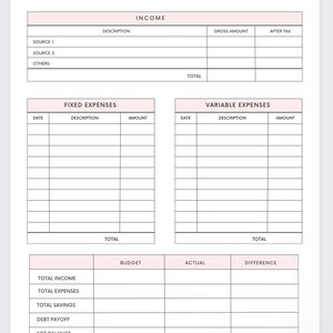 Pink Expense Tracker Template,budget Planner,financial Organizer ...