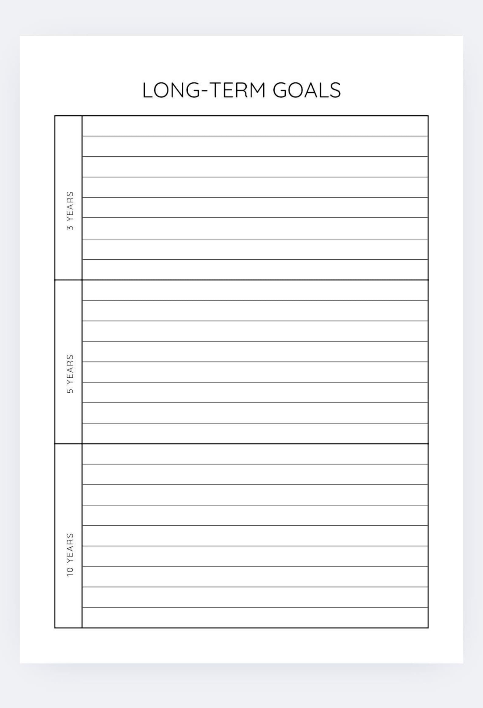 Long Term Goals Planner,long- Term Planner,five Year Goals,dream ...