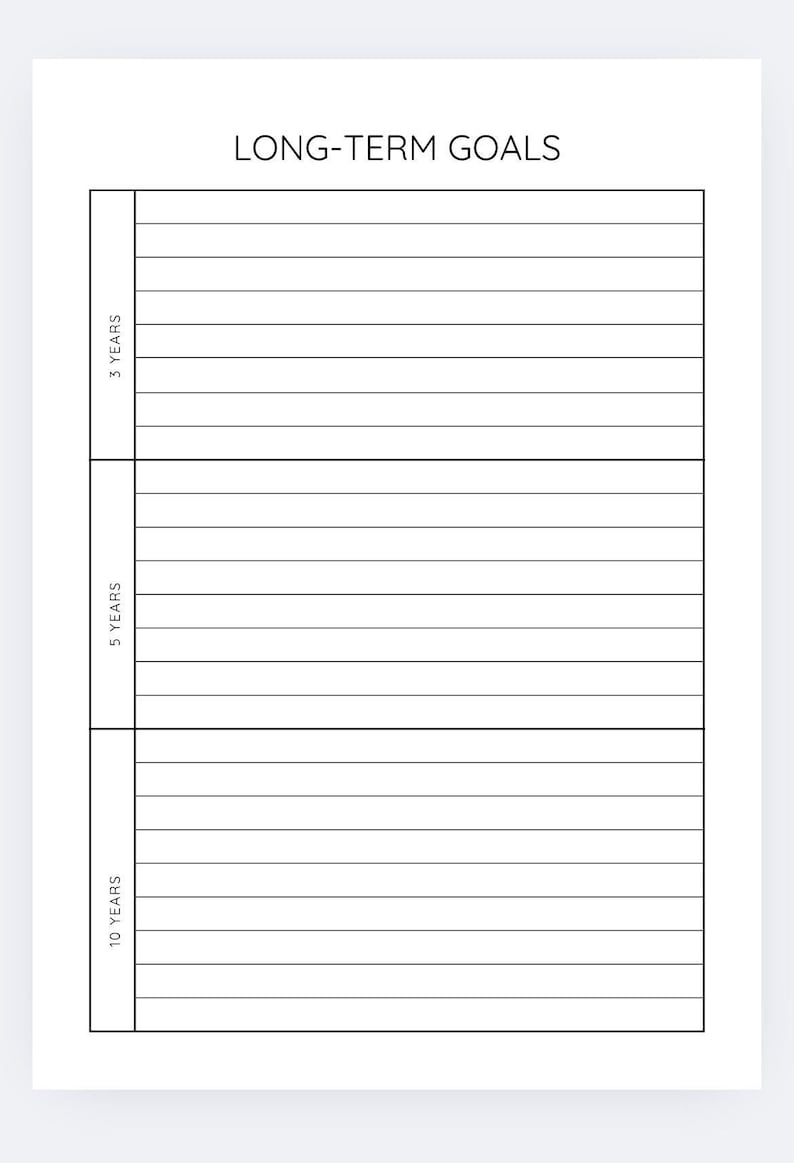 Long Term Goals Planner,long- Term Planner,five Year Goals,dream ...