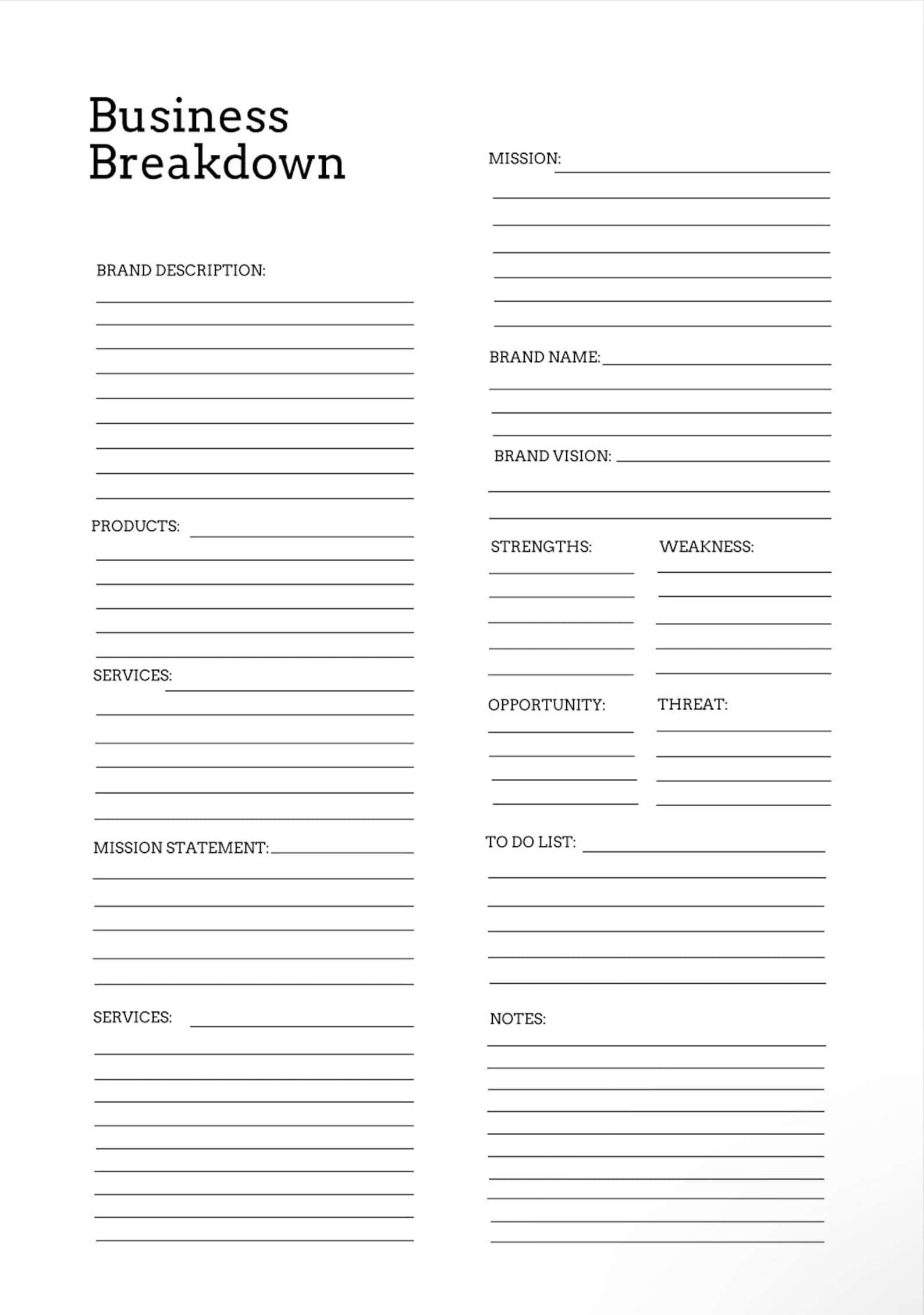 Business Breakdownbusiness Proposalbusiness Plansmall - Etsy