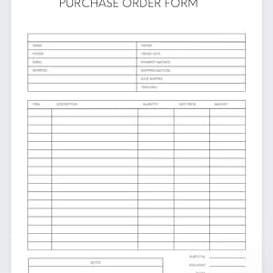 Purchase Order Form,order Form Template,small Business Planner,order ...