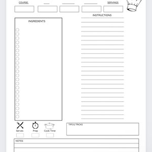 Recipe Cards,meal Prep,meal Planning,recipe Sheets,recipe Template ...