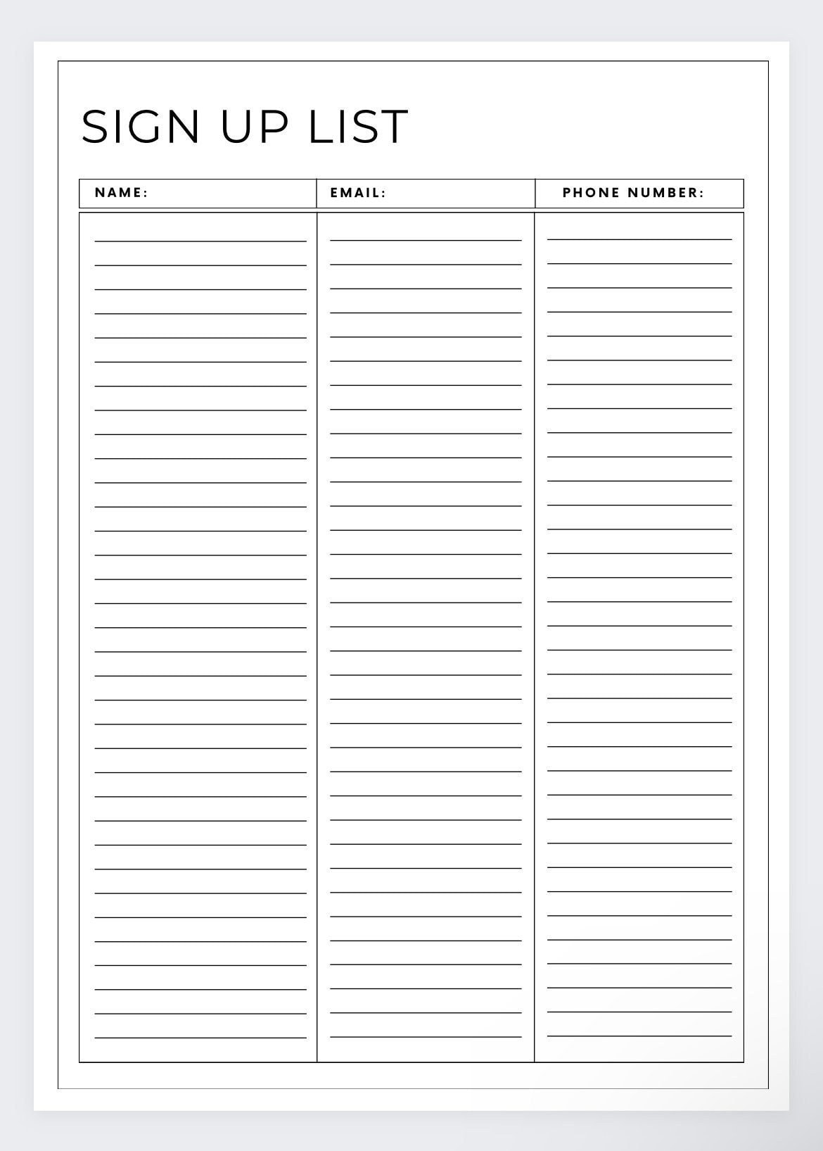 Event Sign up Sheet: Contact Information Tracker (digital Download) - Etsy