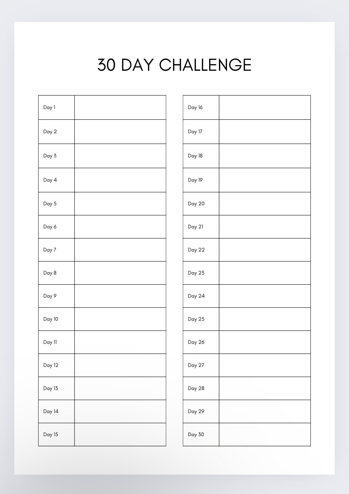 30 Day Challenge Template, 30 Day Tracker,challenge Template ...