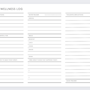 Daily Wellness Log,day at a Glance,daily Selfcare Planner,daily ...