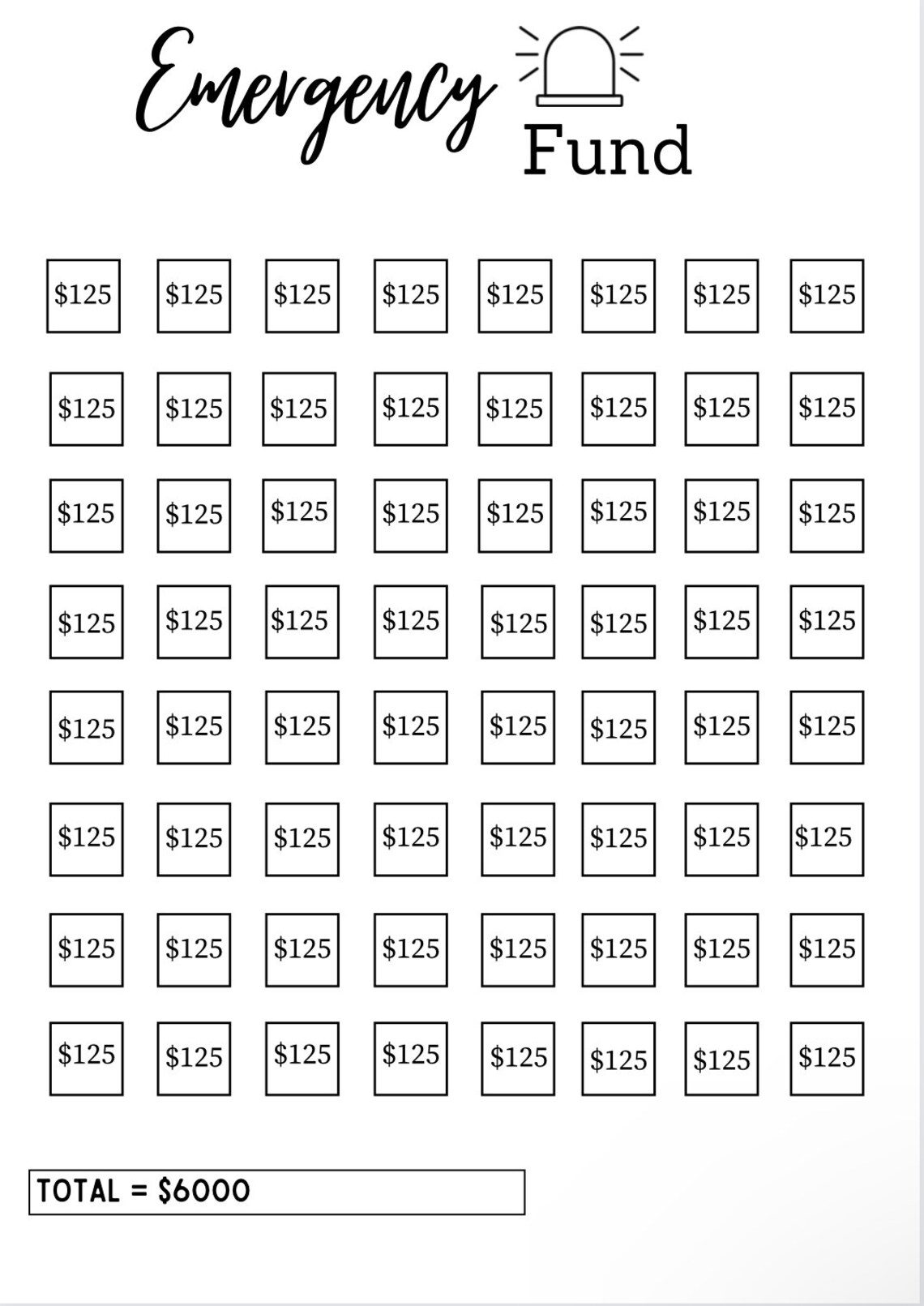 Emergency Fund Savings Tracker Money Challenge Emergency | Etsy