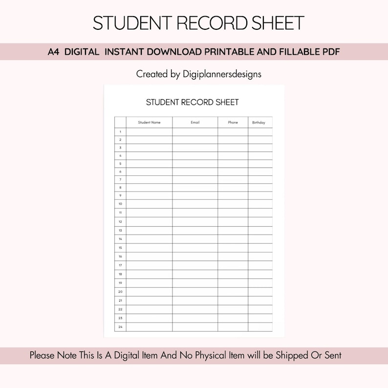 Student Record Sheet,student Register,teacher Log Sheet,classroom ...