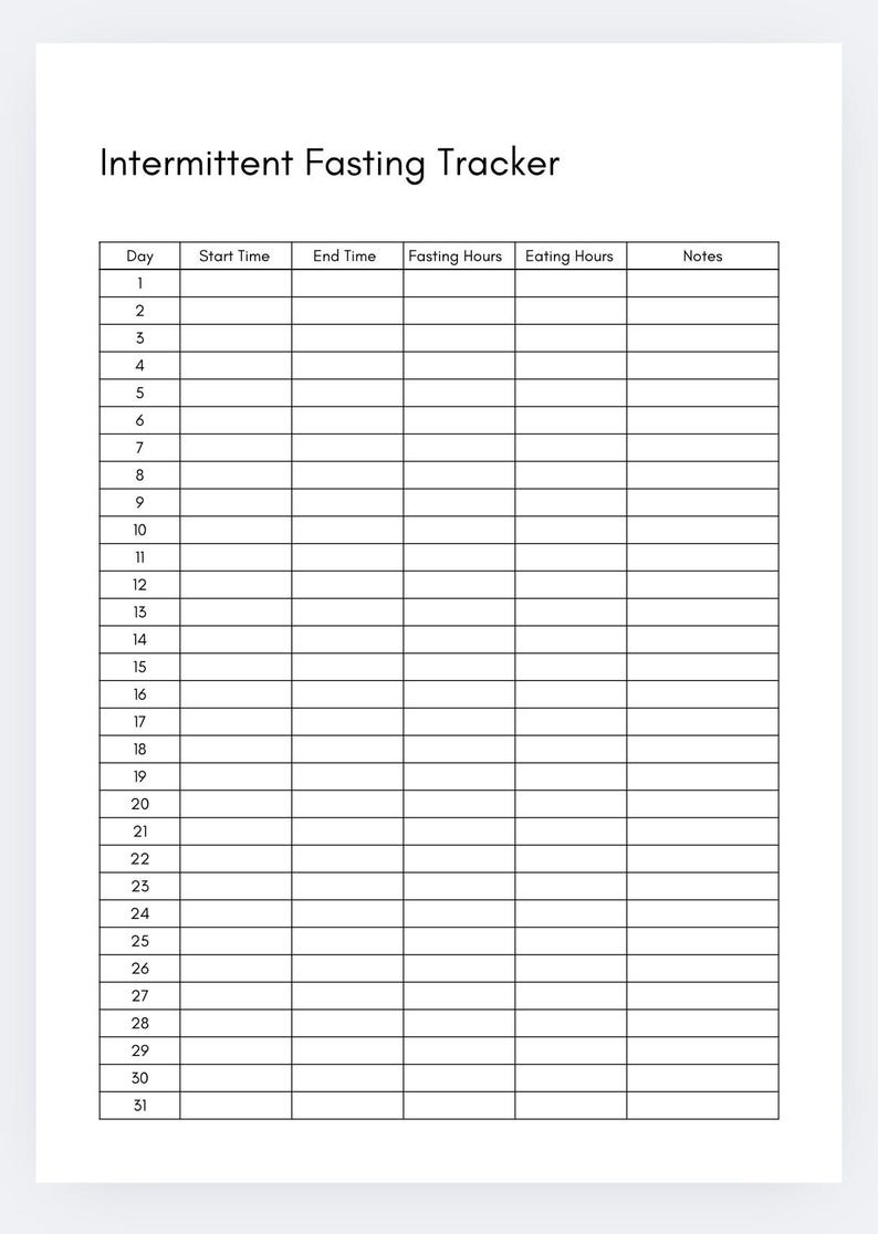 Intermittent Fasting Tracker Printable, IF Schedule Log,fasting Planner ...