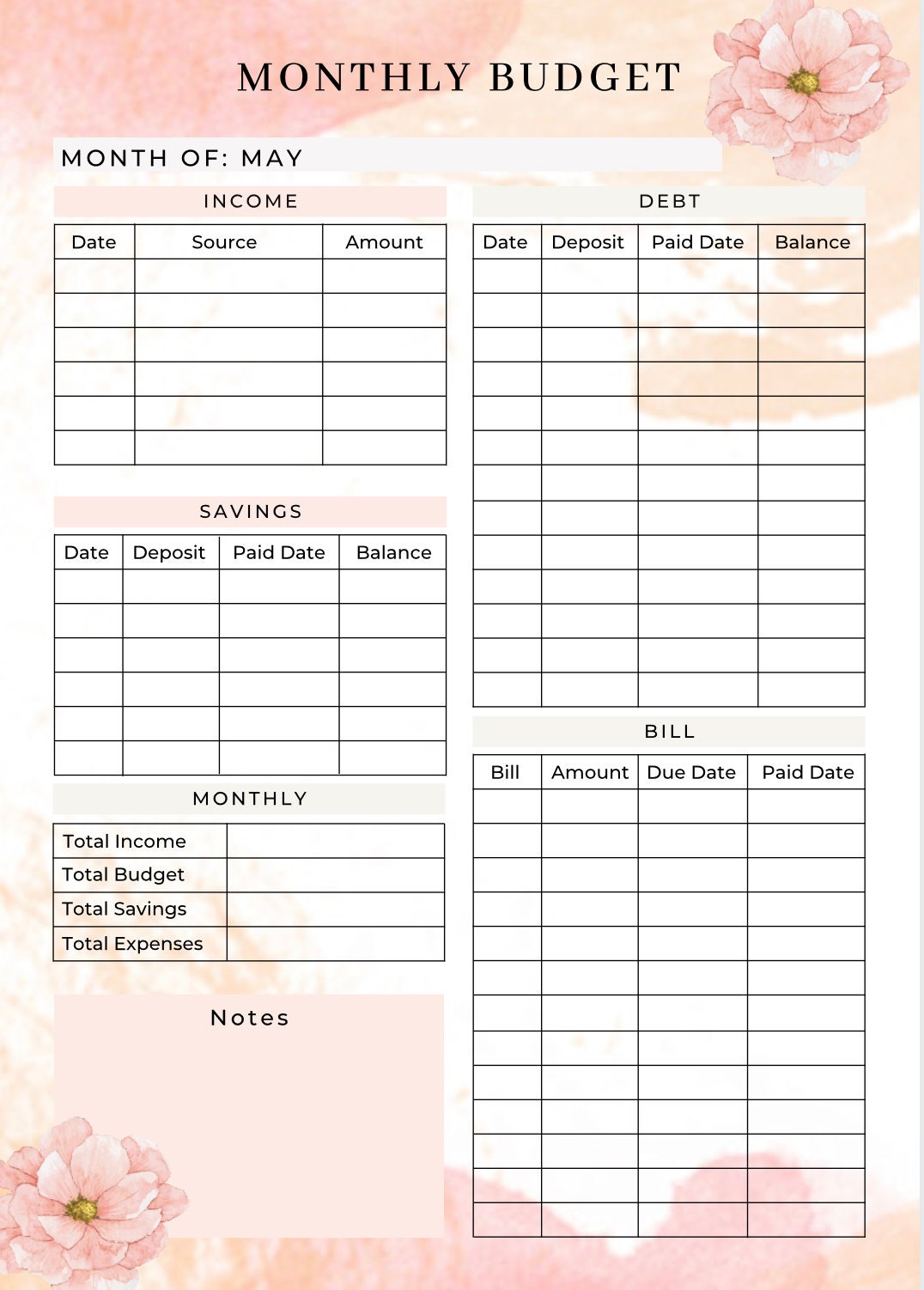 12 Month Gradient Monthly Budget Planner Finance - Etsy